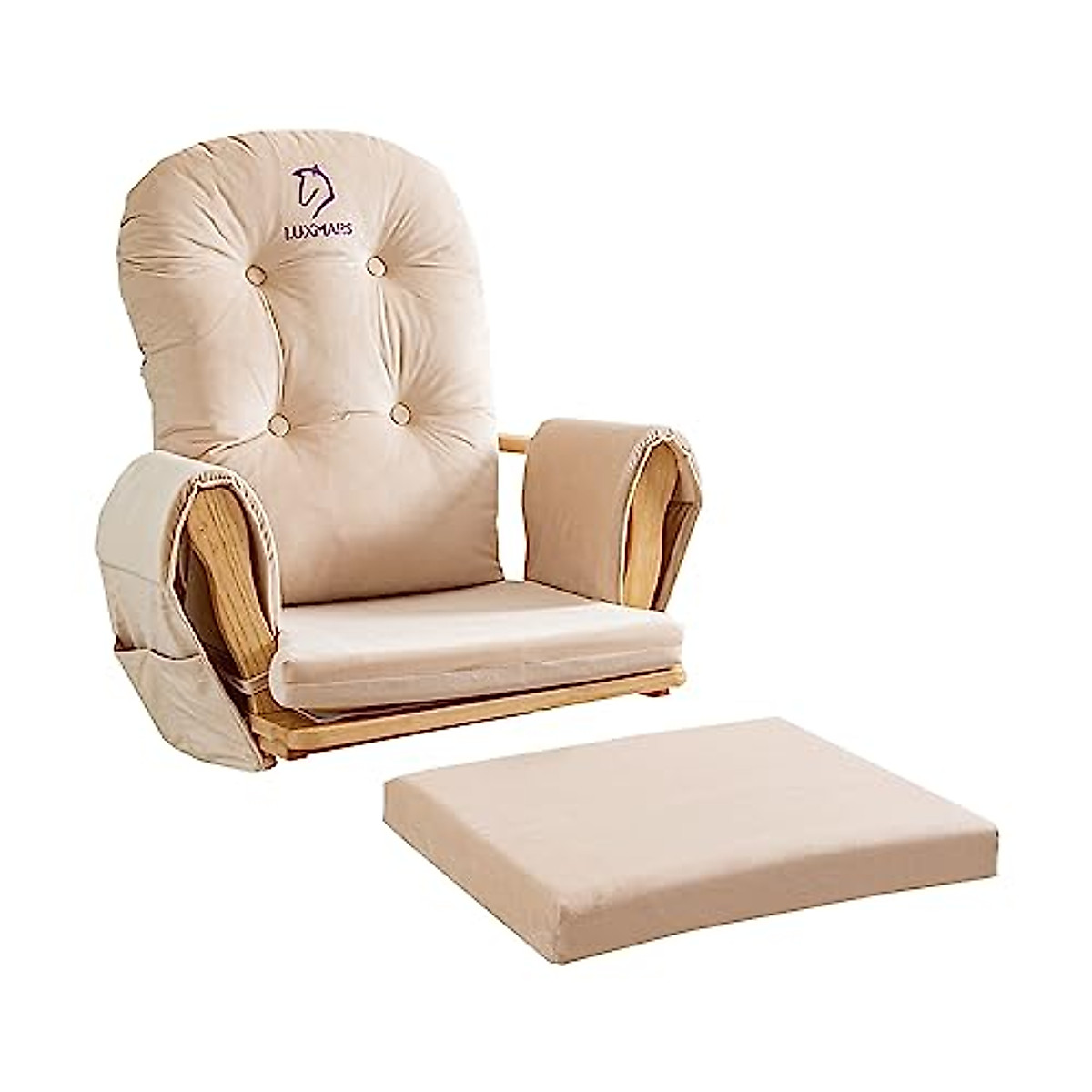 LUXMARS Glider Rocker Replacement Cushions with Storage Soft Velvet Washable Chair Cushion for Glider Rocking Chair 5 PCS Beige