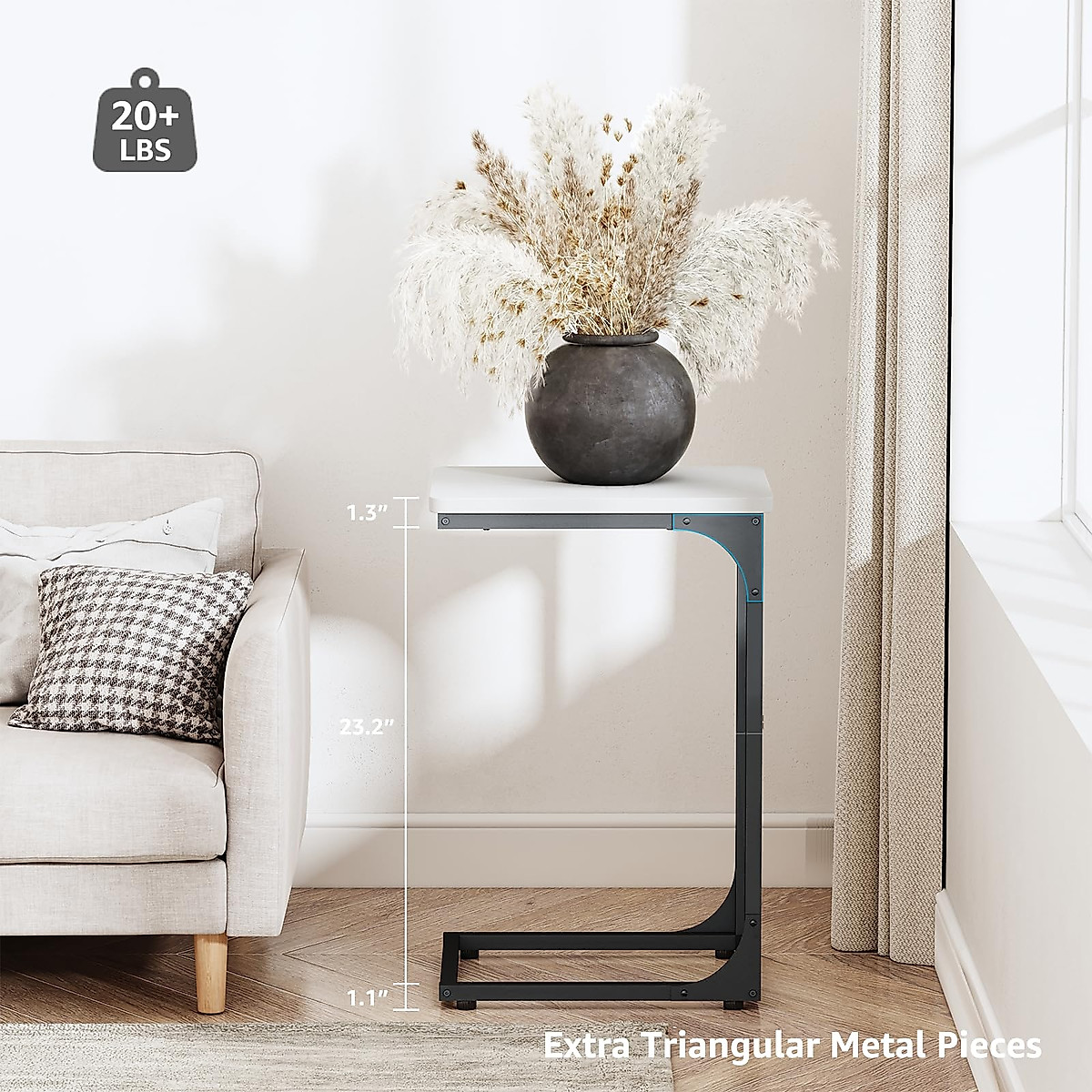 QEEIG C Table Side Table Set of 2 Living Room Sets C Shaped Couch Tray End Tables Modern, Black and White (017-30WB)