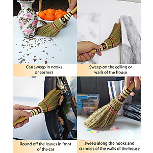 Handmade,Natural Grass Asian, Whisk Broom Thai, Handle Bamboo, Soft Brush Mini with Solid Wood Handle Retro Nature No Static Electricity Sweeping 13in