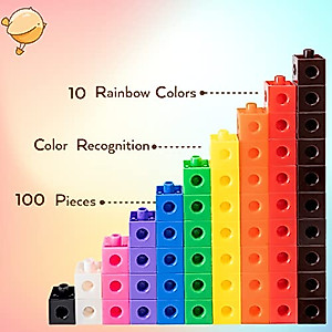 TOYLI 100 Piece Linking Cubes Set for Counting, Sorting, STEM, Connecting Blocks Math Links Manipulatives Educational Toy for Preschool, Kindergarten, Homeschool