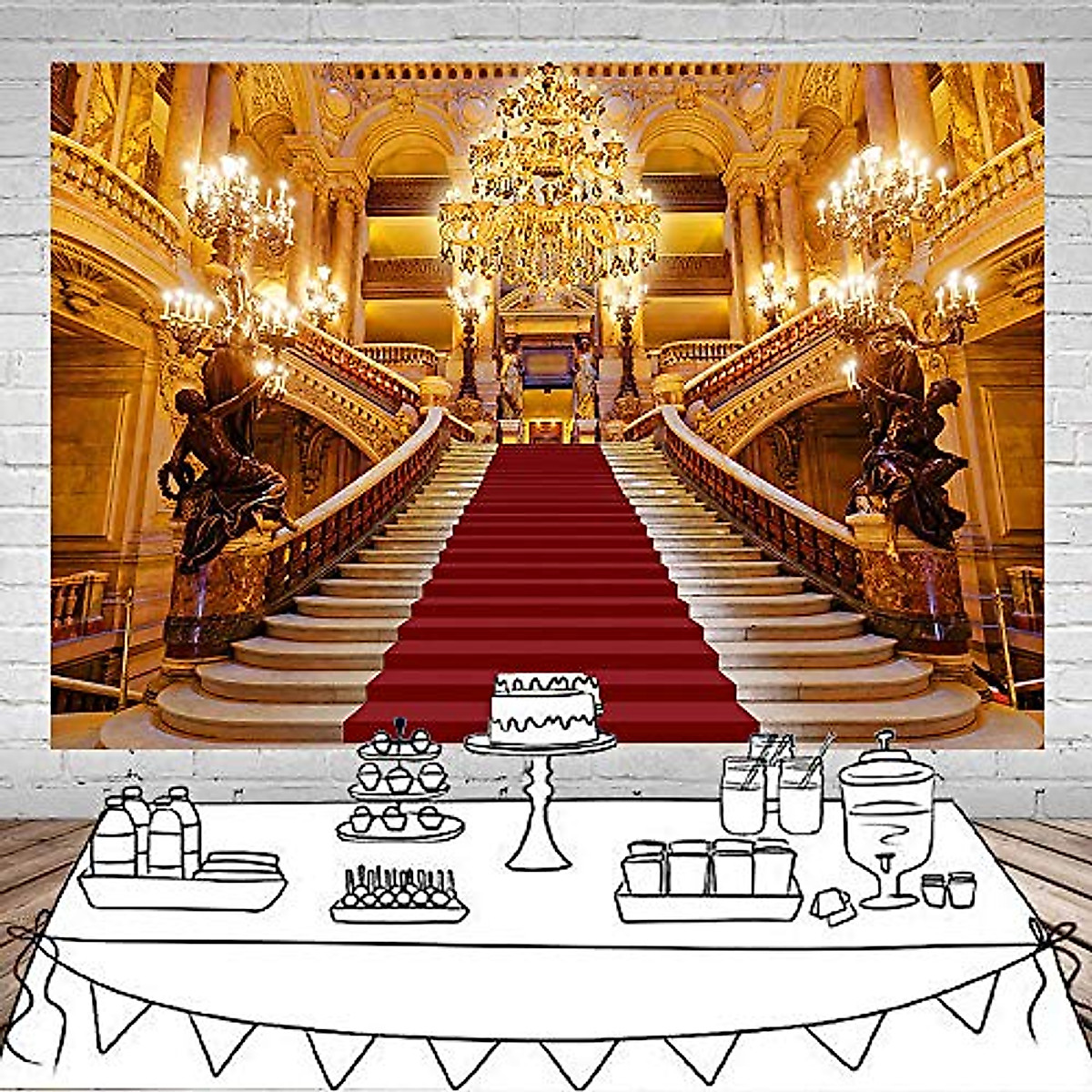 Mocsicka Red Carpet Palace Backdrop Background Wedding Birthday Video Photography Backdrops (7x5ft)