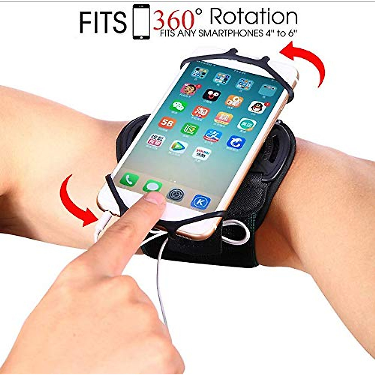 360° Rotatable Sports Running Armband Case Cell Phone Holder for iPhone 14 13 11 Pro Max 12 Mini XR SE 8 Samsung Galaxy S20 S21 S22 S23 Plus S10e Google Pixel 6a 5 6 7 Moto E BLU View, 4''-6.5'' Phone