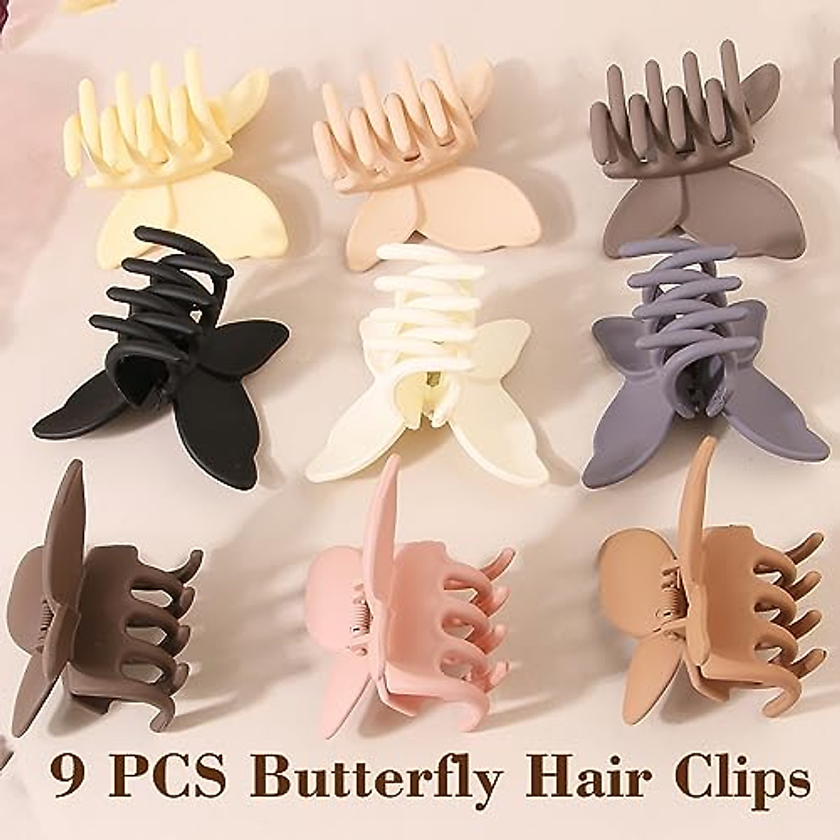 Seneeel 9 PCS Butterfly Hair Clips, 2.7" Medium Butterfly Clips for Thick Thin Hair, Non Slip Cute Matte Hair Claw Clip for Women, Natural Color