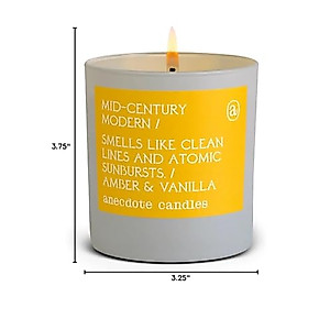 Anecdote 'Mid-Century Modern' Coconut Soy Wax Candle Tumbler | Premium Hand Poured & Long Burning | Amber & Vanilla Scent | Phthalate-Free | for Home, Office, Gift - 9 Oz