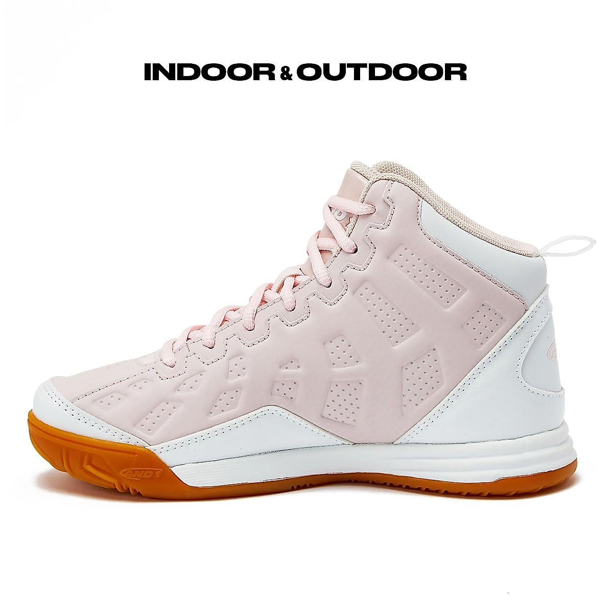 AND1 Showout Girls & Boys Basketball Shoes Kids, Boys High Top Sneakers- Light Pink, 4 Big Kid