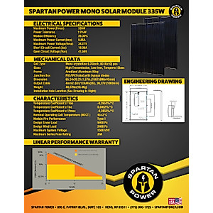 4 Pack of Spartan Power 335 Watt Solar Panels Black Mono Residential, RV, Motor Home, Off-Grid Cabin Made in The USA