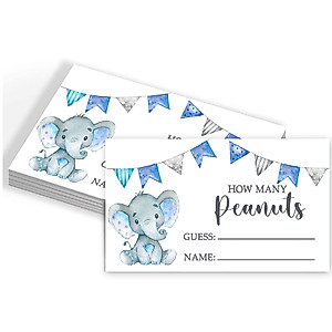 Yuzioey Blue Elephant Guess How Many Peanuts, Elephant Baby Shower Game, 50 Cards and Matching Standing Sign, Boy Elephant Baby Shower Decorations