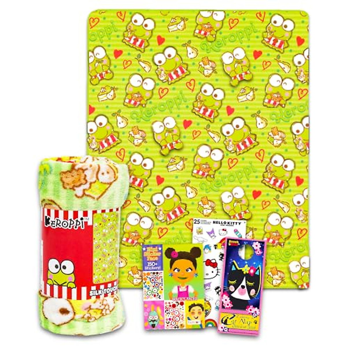 Keroppi Blanket Bundle - Keroppi Throw Blanket for Kids Teens Adults Plus Stickers and More for Girls | Hello Kitty and Friends Keroppi Blanket Size 40"x50"