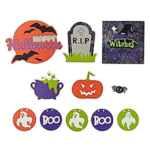 11 Pcs Halloween Tiered Tray Decorations,Halloween Signs for Halloween Home and Office Decor,Halloween Tray Decor with Witch Hat,Ghost,Bat,Tombstone,Pumpkin (1)