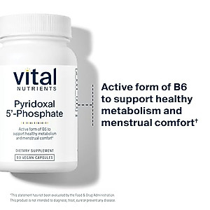Vital Nutrients Pyridoxal-5 Phosphate | Activated Vitamin B6 | Methylated B6 for Metabolism, PMS, and Menstrual Support* | High-Potency P5P Supplement | Gluten, Dairy, Soy Free | 90 Capsules