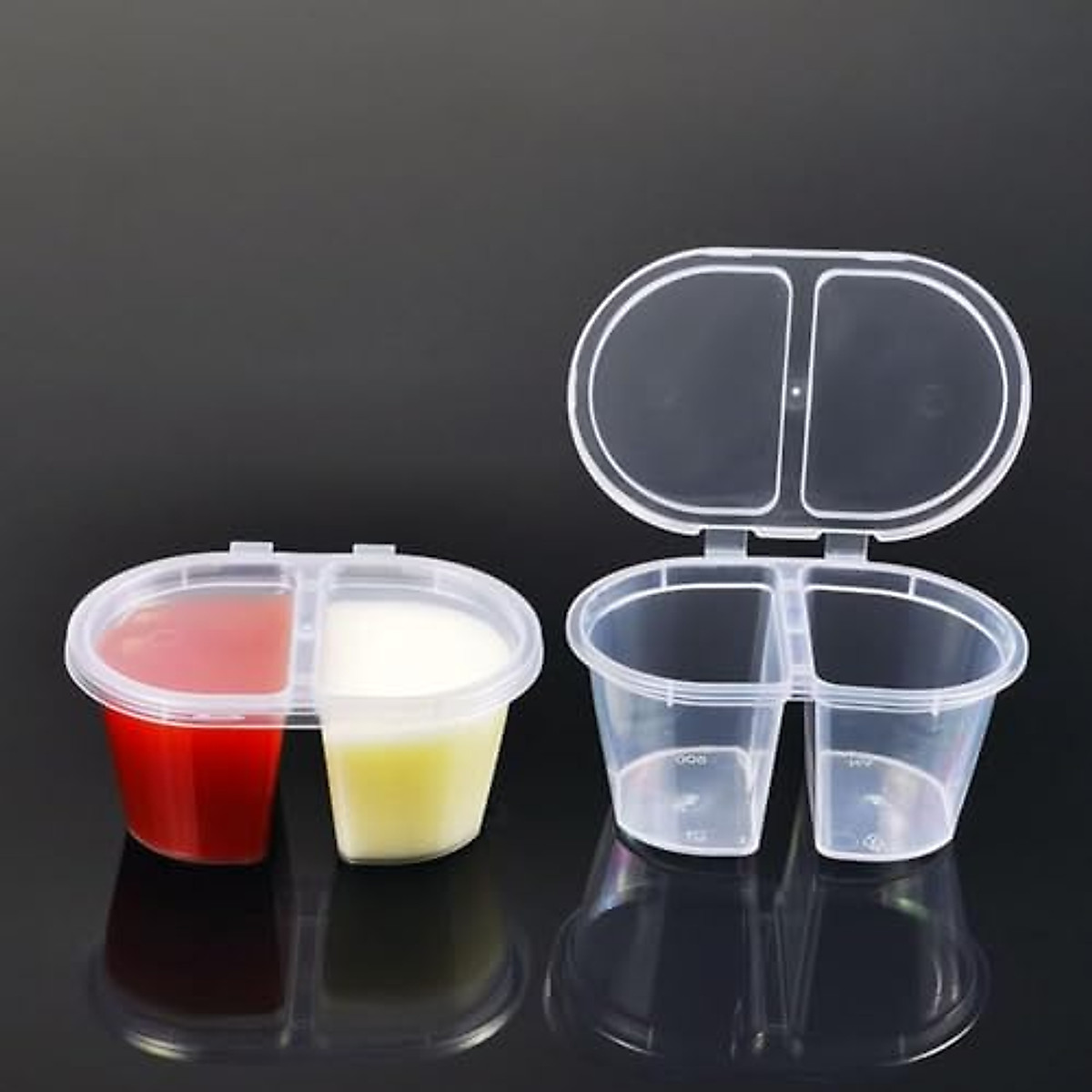 Double Compartment Condiment Container,2 Compartment Snack Containers with Lids,Small Food Storage Containers,Double Compartment Snack Containers for to-go Sauce, Sampling, Travel Snack (Round 150ml)