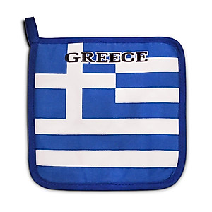 Greece Flag Kitchen & BBQ Set w/ Apron, Oven-mitt & Pot-holder Greek
