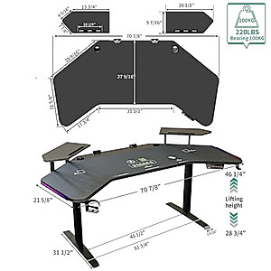 JWX Standing Gaming Desk with Aluminum Alloy Led Lights, 72'' Wing Shaped Large Gaming Studio Music Desk with Slot Design Shelves, for Live Streamer, Social Media Influencer & Music Recording