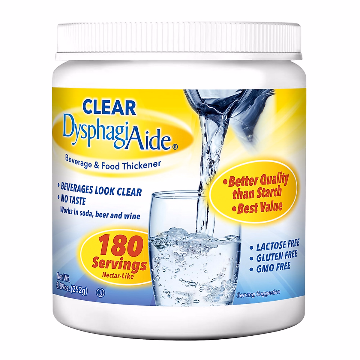 Clear DysphagiAide Thickener Powder - 180 Servings - Liquid and Drink Thickener for Dysphagia, (Nectar Thick Consistency and Honey Thick Consistency), Pack of 1