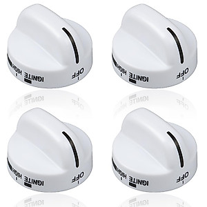 Range Burner Knob White 8273104, Gas Stove Knob Replacement Part Fit for Whirlpool & Sears - Replaces WP8273104 PS393679-4 Pack