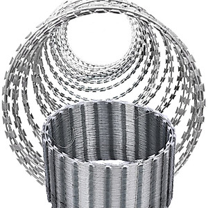 BUYYAH Razor Wire, 246 ft Razor Barbed Wire 5 Coils, 49 ft Per Roll Razor Ribbon Concertina Wire, Galvanized Steel Razor Wire Fencing Razor Fence