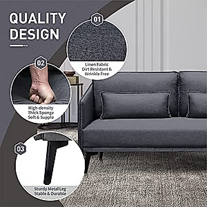 Loveseat Sofa Couch, 59" W Small Linen Sofa, 2 Seater Couch with 2 Pillows for Living Room, Bedroom, Office, Small Space (Dark Gray)