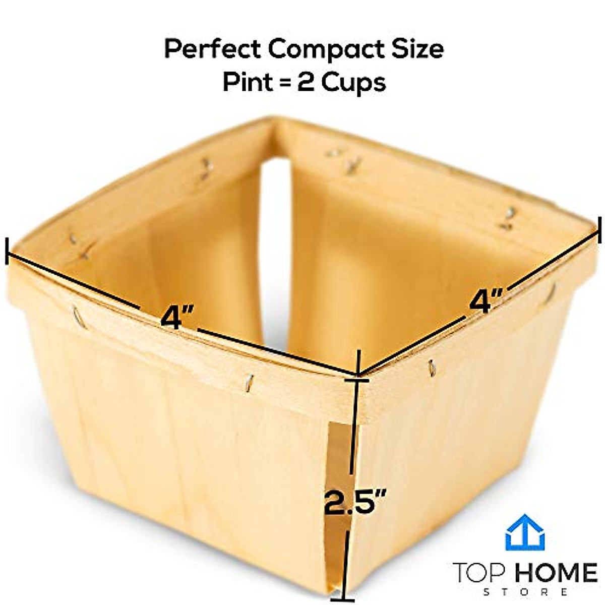 One Pint Wooden Berry Baskets (75 Pack); for Picking Fruit or Arts, Crafts and Decor; 4” Square Vented Wood Boxes