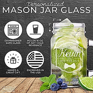 Groomsmen Mason Jar - Personalized Groomsman Wedding Party Mason Jars with Handle - Custom Monogrammed