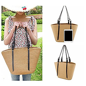 Ayliss Women Large Beach Tote Shoulder Handbag Summer Beach Cotton Crochet Handwoven Weaving Shoulder Purse Bag (Khaki)