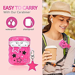 Mainrenka Cute Kawaii AirPod 2nd 1st Generation Case Pink Stars Aesthetic Design Compatible with Airpod Gen 2 & 1 Case for Girls and Women