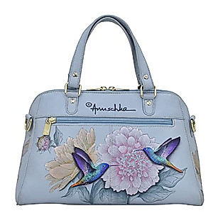 Anuschka Women’s Hand Painted Genuine Leather Wide Organizer Satchel - Rainbow Birds