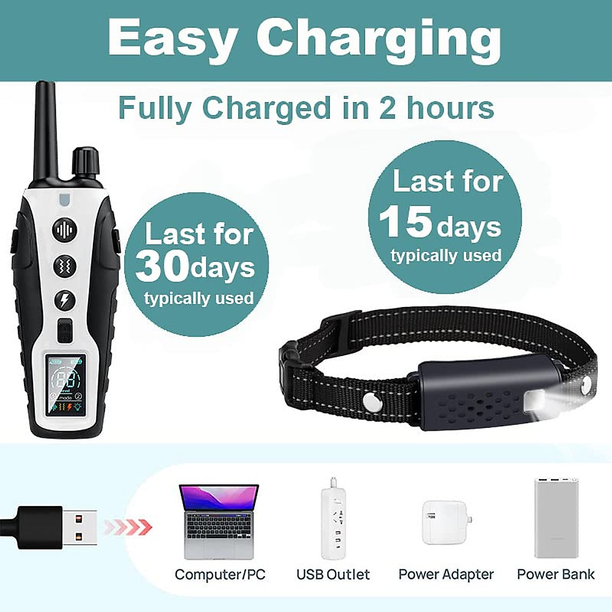 Dog Training Collar - Electronic Dog Shock Collar with Remote 4000FT, Rechargeable IPX7 Waterproof Dog Collar with 3 Training Modes and 2 Anti-Lost Lights, Security Lock for All Breeds, Sizes