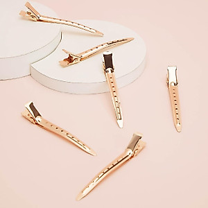 Kitsch Metal Duck Billed Hair Clips - Hair Styling Clips for Sectioning, Cutting, Coloring, Blow Drying and Makeup | Salon Quality Accessories - 6pcs (Rose Gold)