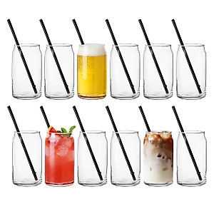 Hyperspace 16 OZ Can Tumbler Glasses, Can Beer Glasses, Drinking Glasses 12Pcs Set with Straws, Ideal for Beer, Iced Coffee/Tea, Juice, Cocktail, Whiskey - BPA Free