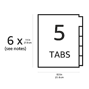 Amazon Basics 3 Ring Paper Binder Dividers With 5 Insertable Multicolor Plastic Tabs, Pack of 6 Sets (30 Count), Wood