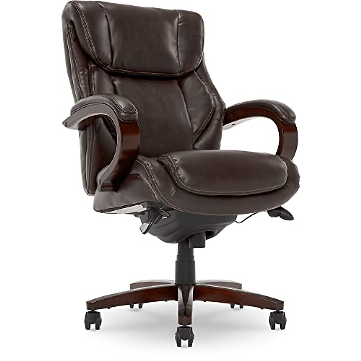 La-Z-Boy Bellamy Bonded Leather Executive Office Chair with Memory Foam Cushions, Brown