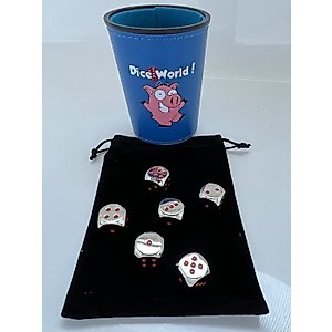 Set of 6 Dice World Solid Zinc Alloy Metal Dice (16mm) with Synthetic Leather Dice World Cup (Red Pips)