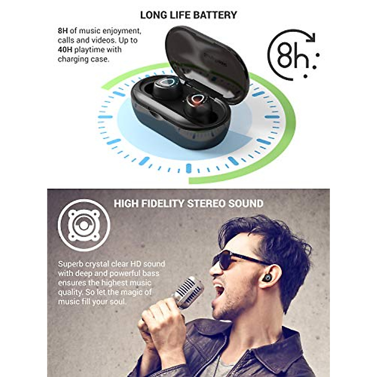 SimpTronic Tech True Wireless Earbuds Bluetooth 5.0 Headphones in-Ear TWS Mini Headset for Sport Extra Bass Stereo Earphones HD Sound IPX7 Waterproof Noise Cancelling Mic 44-50 Hours Playtime Black