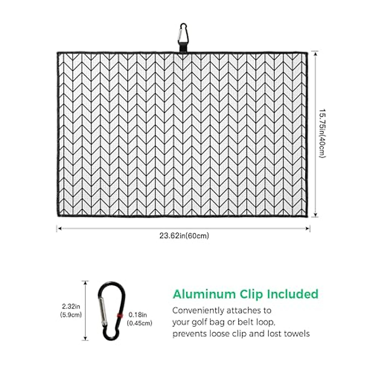 Golf Towel Black Stripe Line Chevron White,Waffle Pattern Microfiber Club Cleaner Golf Towels with Carabiner Clip for Women Men Dad,Minimalist Abstract Geometric Art Golf Towel for Golf Bags,24x16in