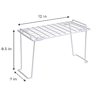 Smart Design Stacking Cabinet Shelf Rack - Small (12 x 7 Inch) - Steel Metal Wire - Cupboard, Plate, Dish, Counter & Pantry Organizer Organization - Kitchen [White]