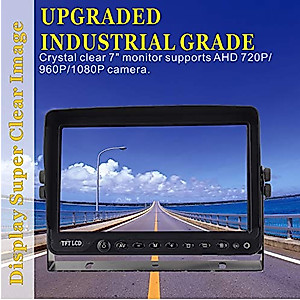AHD 720P 7" Reverse Rear View Backup Camera System Mirror, Camera with Night Vision Waterproof IP69K Vibration-Proof 10G for Tractor/Truck/RV/Bus/Motorhome/Excavator/Caravan/Skid Steer/Harvester