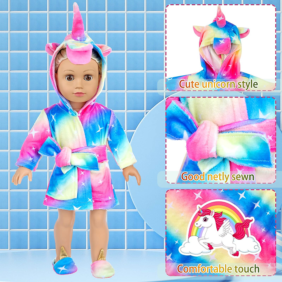 ZNTWEI American 18 Inch Doll Clothes and Accessories - Doll Sleeping Bag Set for American 18 Inch Doll Including Unicorn Pajamas,Sleeping Bag,Pillow,Eye Mask,Shoes