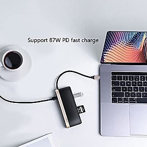 Port Expander USB C Hub 9-in-1 with 4K HDMI, VGA, 3 USB 3.0, PD 87W, SD/TF Card Reader, Gigabit Ethernet USB C Multiport Adapter USB Splitter