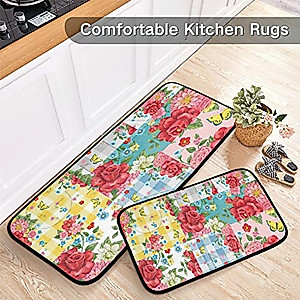 Rose Flower Butterfly Kitchen Mats The Flower Floral Kitchen Rugs Runner Laundry Rug Non Slip Floor Door Mats Soft Doormats Carpet Home Decor Set of 2