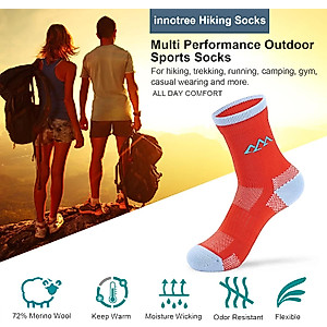 innotree 3 Pack Women's Merino Wool Hiking Socks, Half Cushioned Hiking Thermal Socks Moisture Wicking Micro Crew Socks