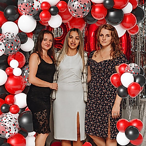 133Pcs Red and Black Balloons Garland Arch Kit for Red and Black Graduation Decorations 2024, Red Black White Balloon for New Year Birthday Las Vegas BBQ Casino Poker Racing Car Party Supplies