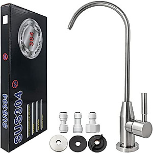 Drinking Water Faucet 100% Lead-Free Kitchen Water Filter Faucet Brushed Finish Cold Water Bar Sink Faucet for Water Purifier Filter Filtration System, 1/4-inch Tube, Stainless Steel