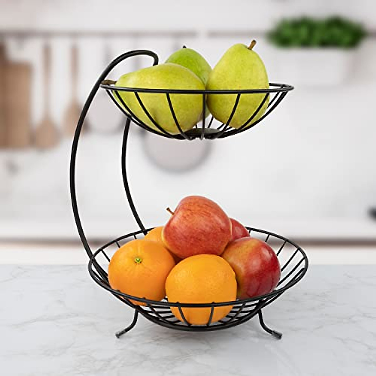 Spectrum Diversified Yumi Arched 2-Tier Server Stacked Bowls, Dining Table & Kitchen Counter Organizer, Modern Fruit Basket Stand, Black
