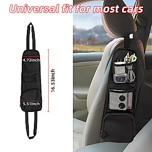 Kewucn 2 PCS Car Seat Side Organizer, Auto Front Seat Storage Hanging Bag, Multifunctional Vehicle Mesh Pocket Hold for Phone, Wallet, Glasses, Universal Accessories for Most Car(Black)