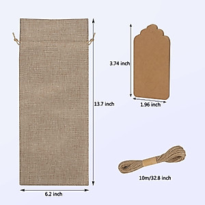 FYY Burlap Wine Gift Bags, 10 Pcs Christmas Wine Bottle Cover with Drawstring, 10 Tags and Ropes for Christmas, Wedding, Birthday, Holiday Party