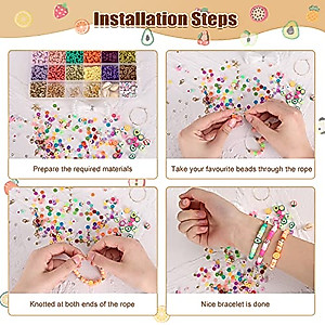 QUEFE 9000pcs, 90 Colors, Clay Beads for Bracelet Making Spacer Heishi Beads Flat Round Polymer Clay Beads for Jewelry Making Kit with Fruit Flower Beads Pendant Charms Kit and Elastic Strings