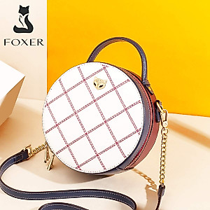 Split Cow Leather Women's Leather Round Crossbody Bags Female Cowhide Small England Style Circular Handbag Lady Shoulder Bags (white)