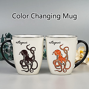 Ceramicfor Octopus Heat Changing Coffee Mug Cool Color Changing Mug Christmas Birthday Gifts for Men Women