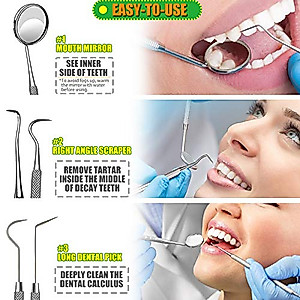 Dental Tools, Professional Teeth Cleaning Tools Stainless Steel Tartar Remover Oral Hygiene Care Scraper Tools Set for Adults, Kids, Family, Dogs with Leather Case, 11 Piece Set