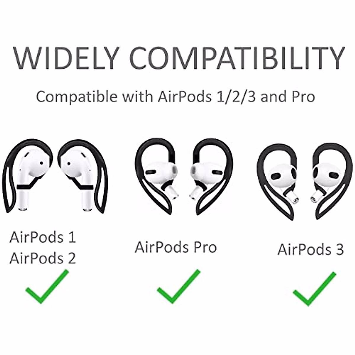 BLLQ 2 Pairs Ear Hooks Compatible with AirPods 3rd Generation [Multi-Dimensional Adjustable] Anti-Slip Ear Fins Accessories Compatible with AirPods Pro AirPods 3 2 1 Gen,Black/White